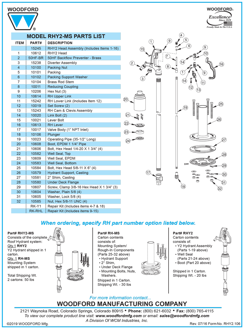 Woodford Model RHY2-MS Freezeless Roof Hydrant